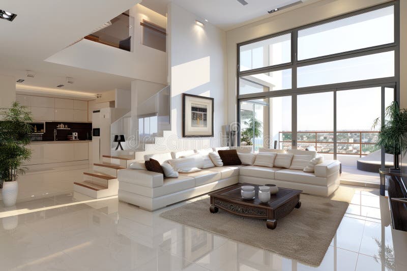 Minimalistic White Apartment Interior Design 3D Render Stock ...