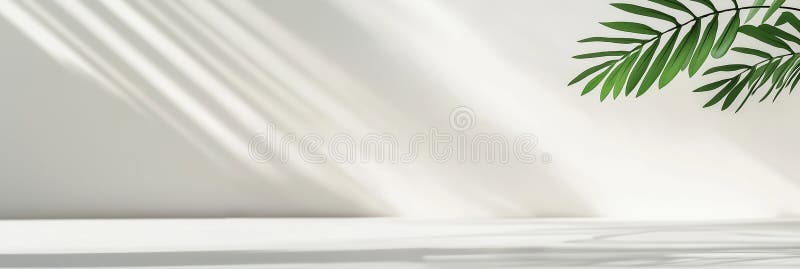 Minimalistic White Background with Shadow of Green Leaves Banner ...