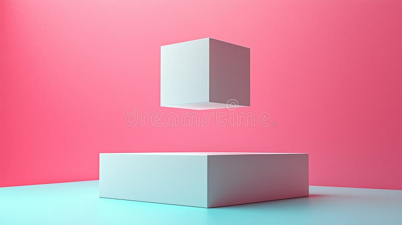 Minimalistic White Box Mockup Floating Above Solid Pink Background ...