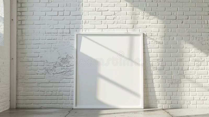 Minimalistic White Brick Wall with a Single Large Empty Frame Mockup ...