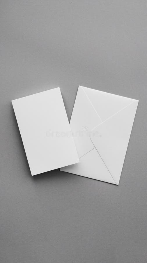 Minimalistic White Card and Envelope Side by Side on Gray Background ...