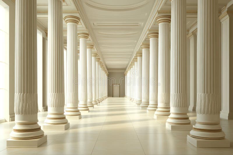 Minimalistic White Corridor with Vertical Pillars Stock Illustration ...