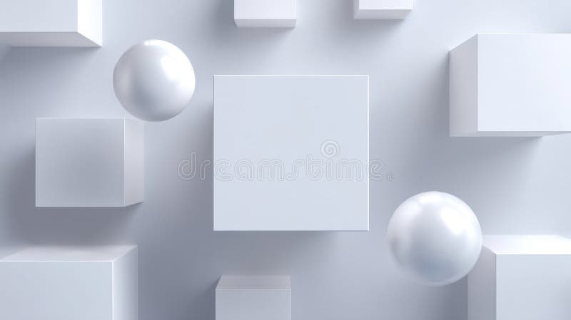 Minimalistic White 3D Cubes and Spheres on Clean Geometric Background ...