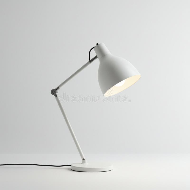 A Minimalistic White Desk Lamp with a Sleek Design Stands on a Flat ...