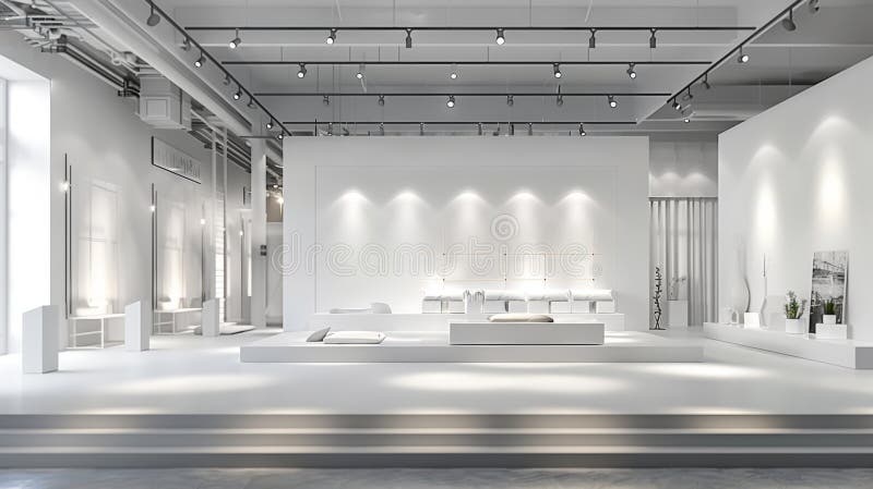 Minimalistic White Exhibition Space with Spotlights Stock Photo - Image ...