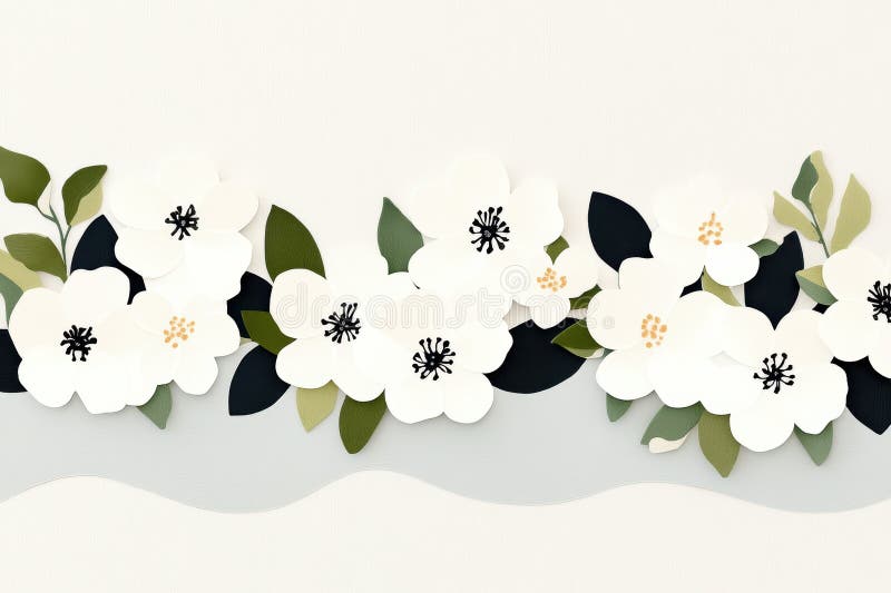 Minimalistic White Floral Border Illustration with Paper Cut Effect, AI ...