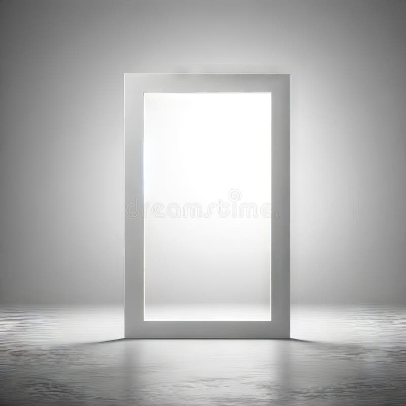 Minimalistic White Glowing Frame Standing on a Reflective Surface ...