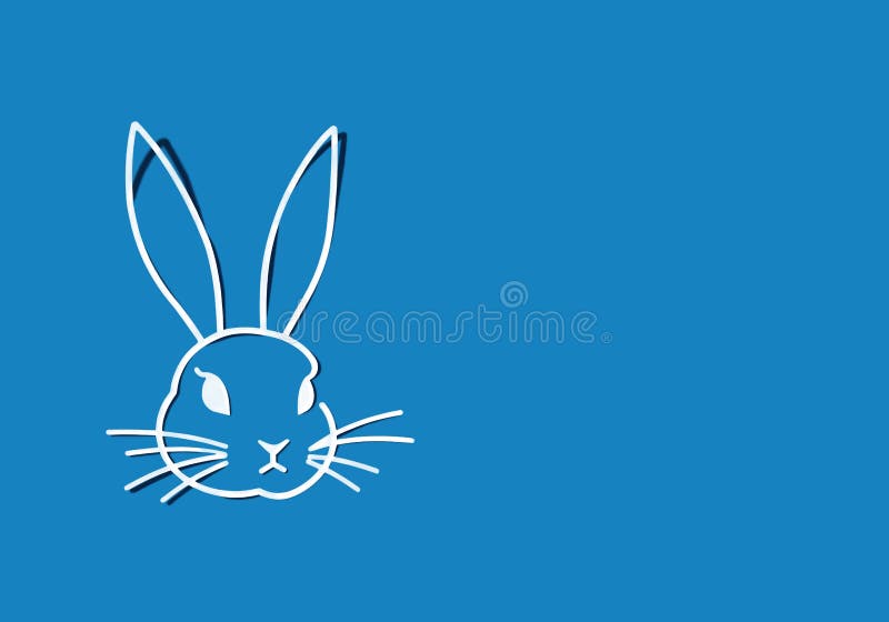 Minimalistic White Line Drawing of Rabbit on Blue Background Stock ...