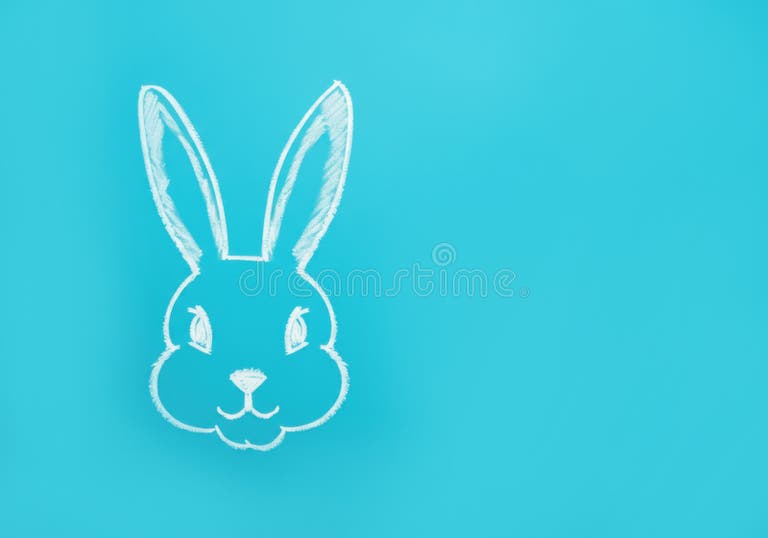 Minimalistic White Rabbit Sketch on Blue Background for Contemporary ...