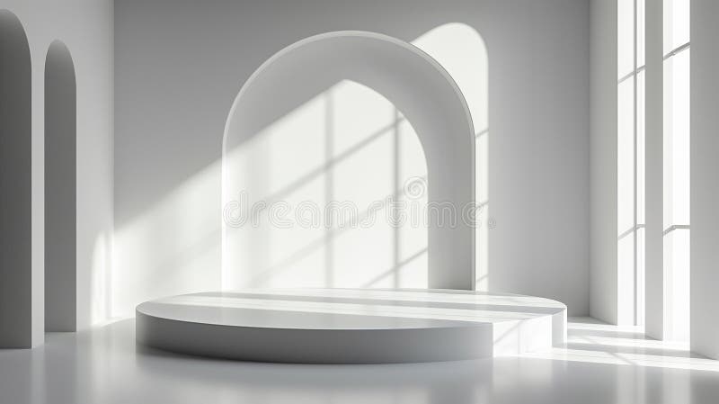 Minimalistic White Room Interior with Podium. Abstract Architecture ...