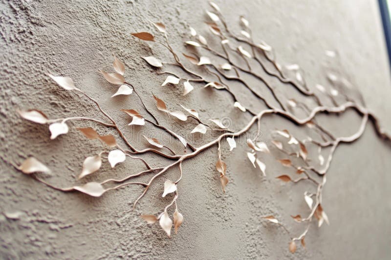 Minimalistic White Tree Branch Design on Textured Wall for Contemporary ...