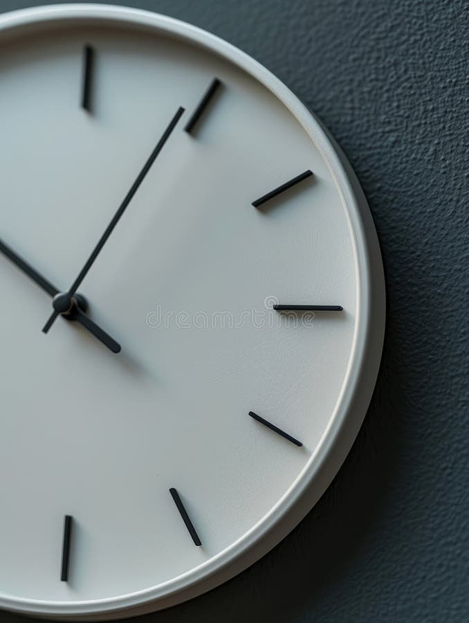 Minimalistic White Wall Clock with Black Hands on a Dark Wall. Stock ...