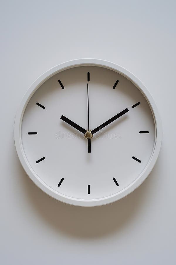 Simple White Wall Clock with Black Hands Showing Time on Plain Surface ...