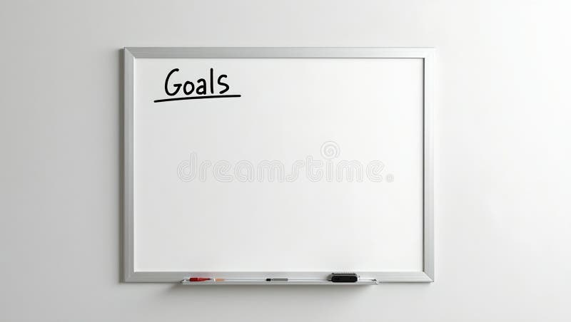Minimalistic Whiteboard with Goals Text on Light Wall Ready for Plans ...