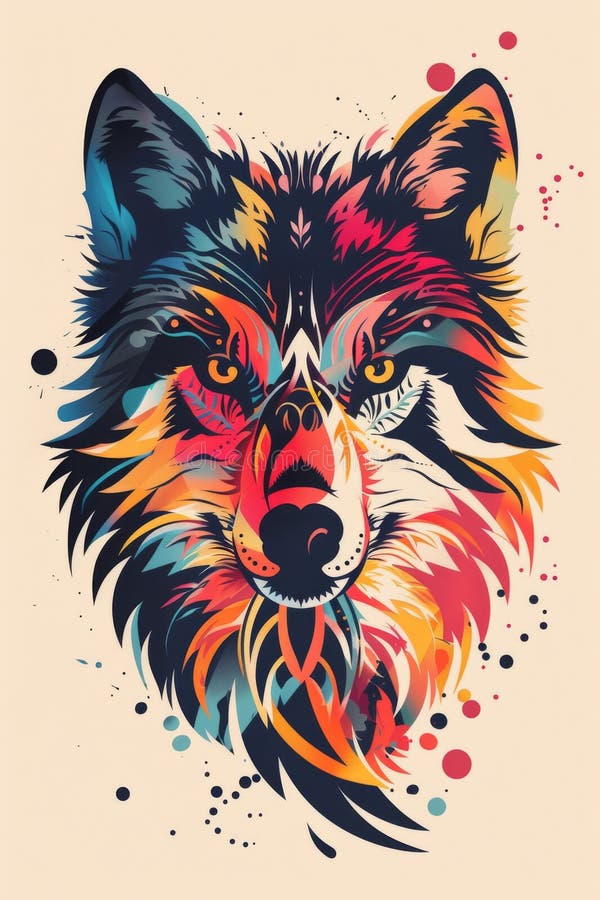 Minimalistic Wolf Head with Bright Tribal Patterns. Stock Illustration ...