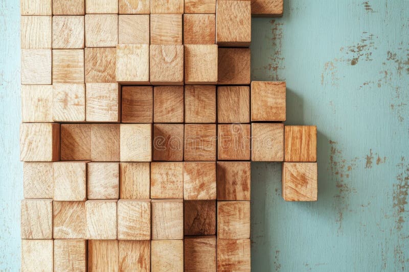 Minimalistic Wooden Block Arrangement on Distressed Turquoise ...