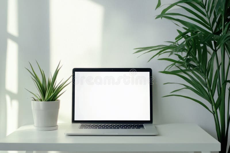 Minimalistic Workspace with a Blank Computer Screen Stock Photo - Image ...