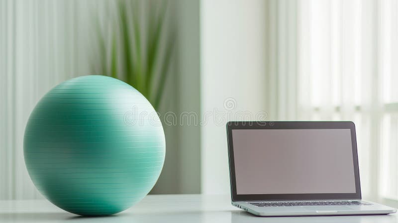 A Minimalistic Workspace Featuring a Green Exercise Ball beside a ...