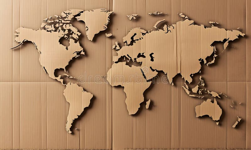 Minimalistic World Map on Cardboard Background Stock Illustration ...