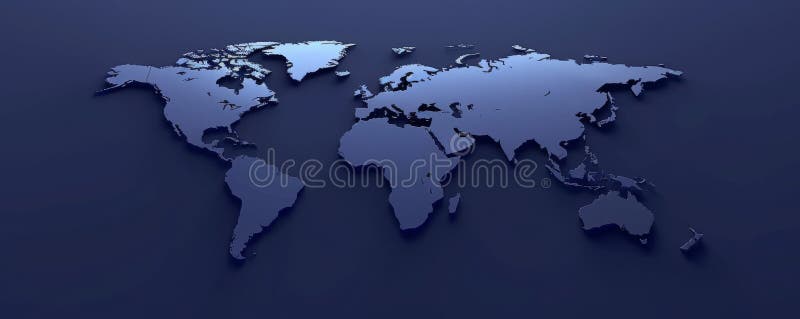 Minimalistic World Map in Dark Blue Tones with a Sleek Design Stock ...