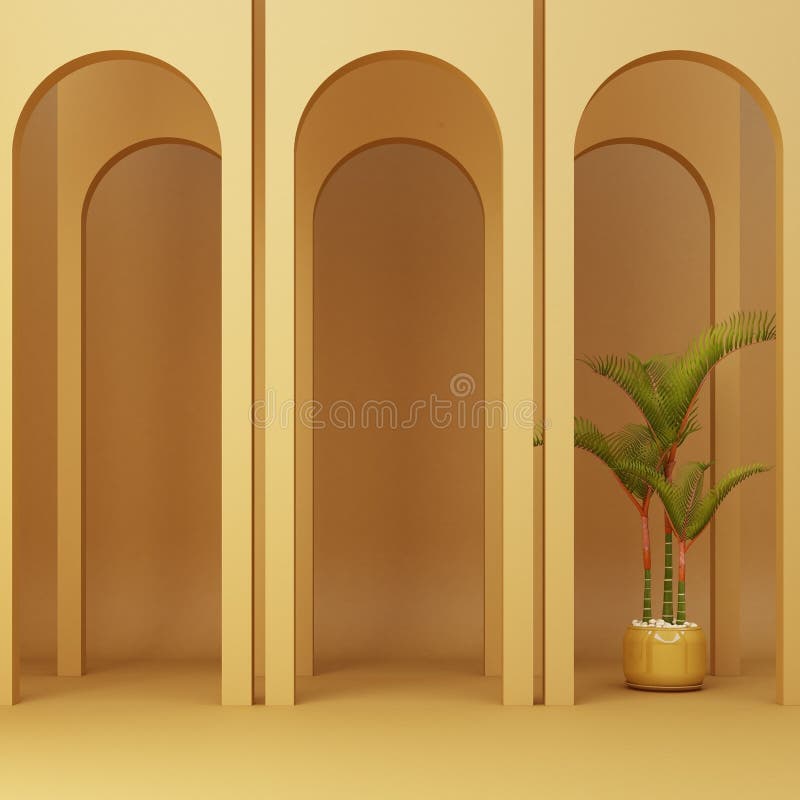 Minimalistic,yellow Arch with Plant. Stock Illustration - Illustration ...