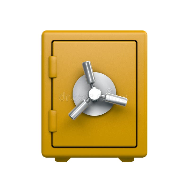Yellow Closed Safe Box 3D Render. Isolated. Front View Stock Photo ...