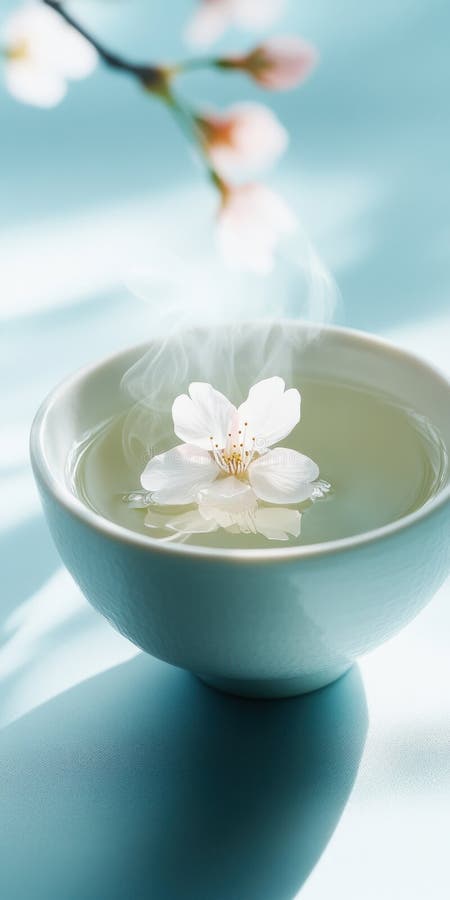 Minimalistic Zen Tea Ceremony with Ceramic Cup and Cherry Blossom Stock ...