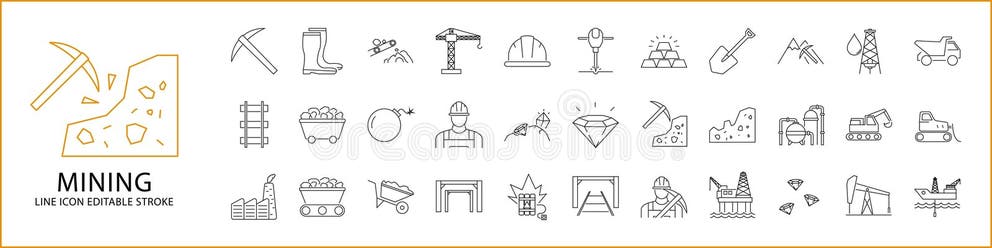 Mining Line Icon Set Wit Editable Steoke. Stock Vector - Illustration ...