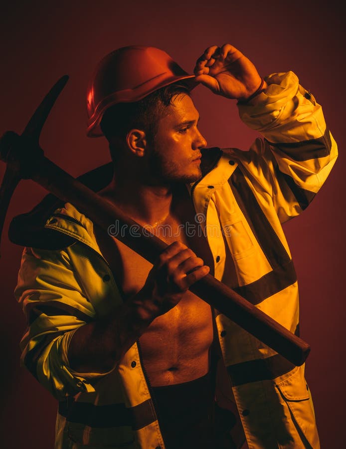 Mining Area Under Construction. Construction Worker or Man Miner with ...