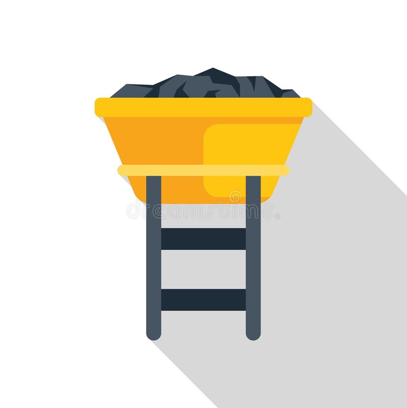 Mining Cart Full of Coal Standing on Platform with Ladder Flat Icon Stock Illustration ...
