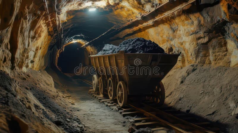 Mining Cart Transporting Coal in Underground Tunnel Stock Photo - Image ...