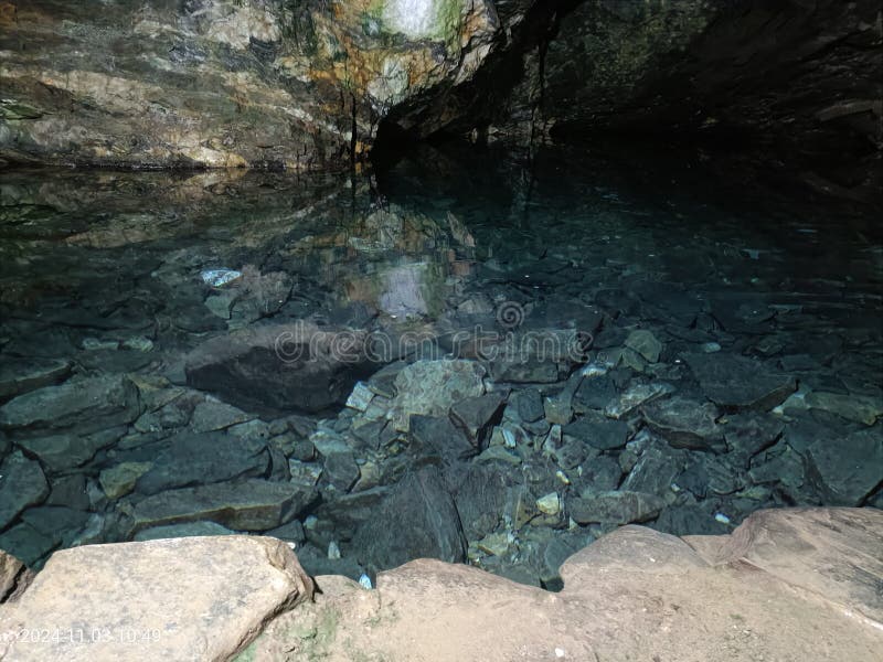 Mining Cave Lagoon, with Crystal Clear and Reflective Blue Lake Stock ...