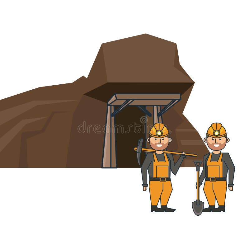 Mining Cave and Workers with Tools Stock Vector - Illustration of power ...