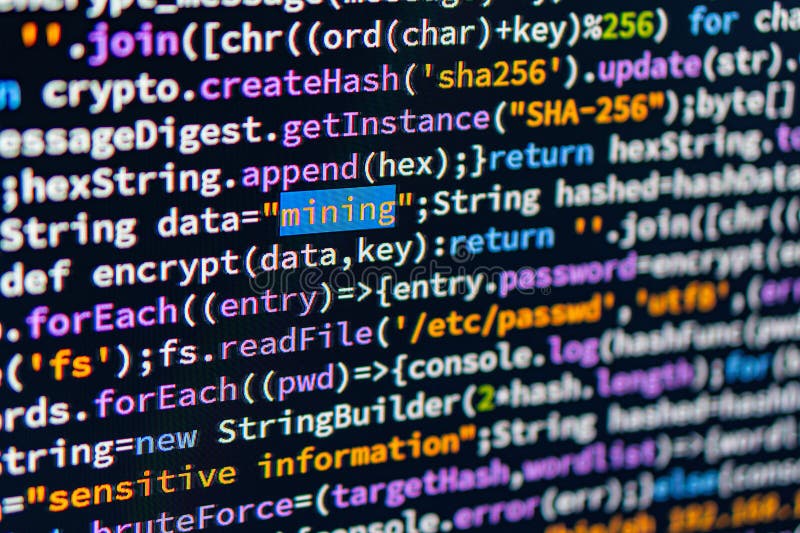 Mining. Close-up Image of a Python Code Displaying Cryptocurrency Mining Activities on a ...