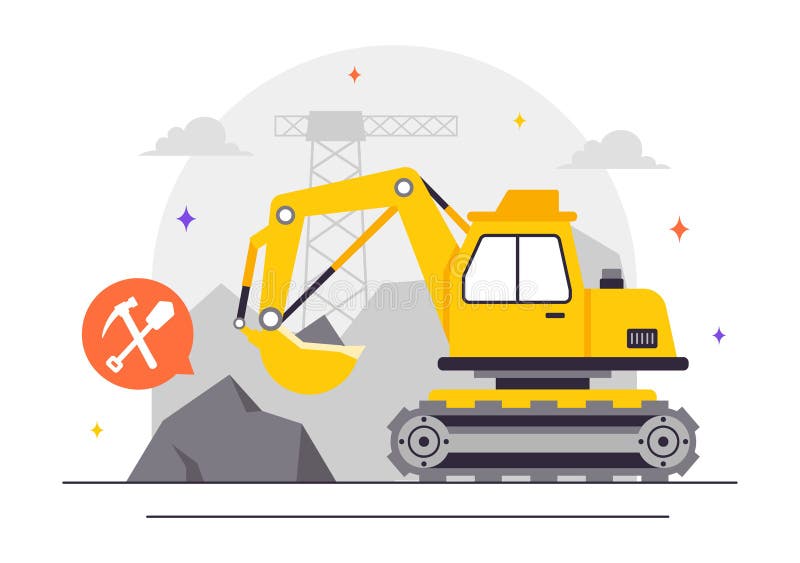 Mining Company Vector Illustration Featuring Heavy Yellow Dumper Trucks ...