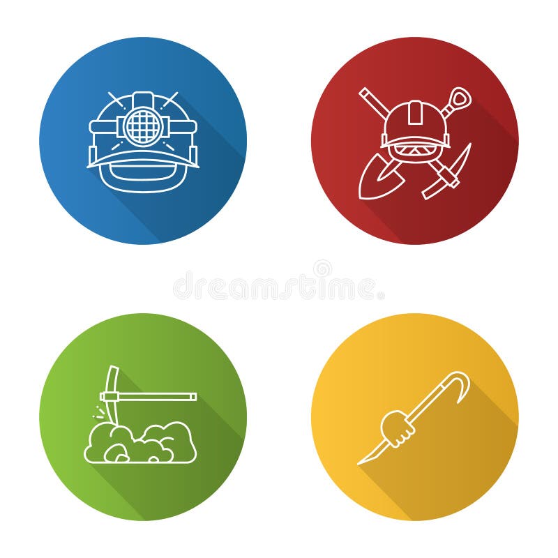 Mining Construction Tools Flat Linear Long Shadow Icons Set Stock ...