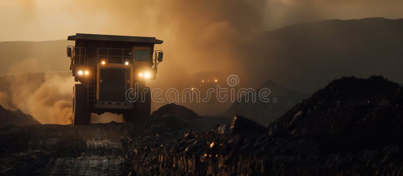 A Mining Dump Truck Moving through a Coal Mine. the Car is Surrounded ...