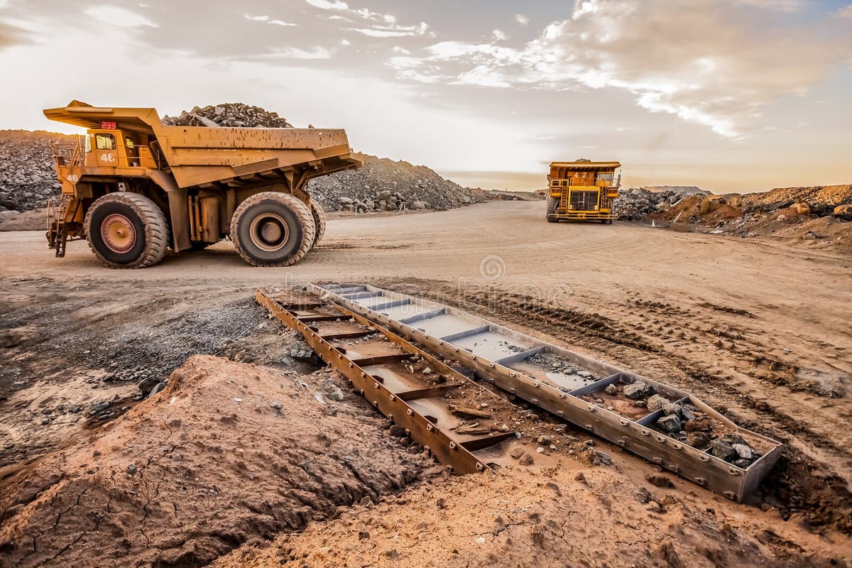 Mining Dump Trucks Transporting Platinum Ore Processing Stock Photos ...
