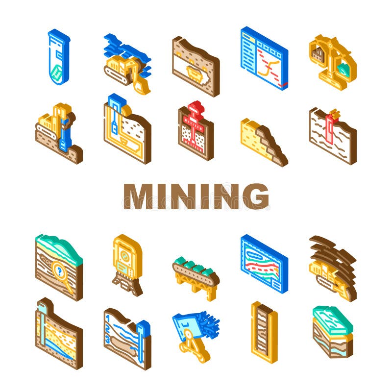 Mining Engineer Industry Icons Set Vector Stock Vector - Illustration ...