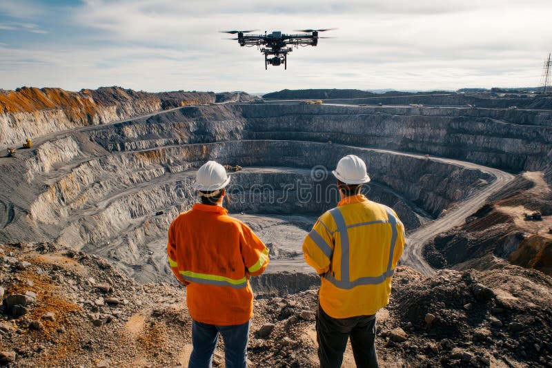 A Mining Engineer Operating a Drone To Survey a Mine Site Blending ...