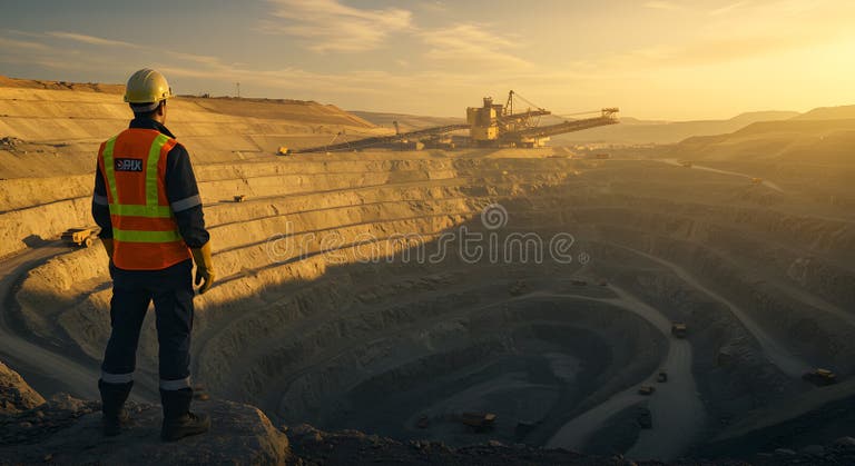 Mining Engineer Overseeing Open-pit Mine Site Stock Illustration - Illustration of moving, warm ...