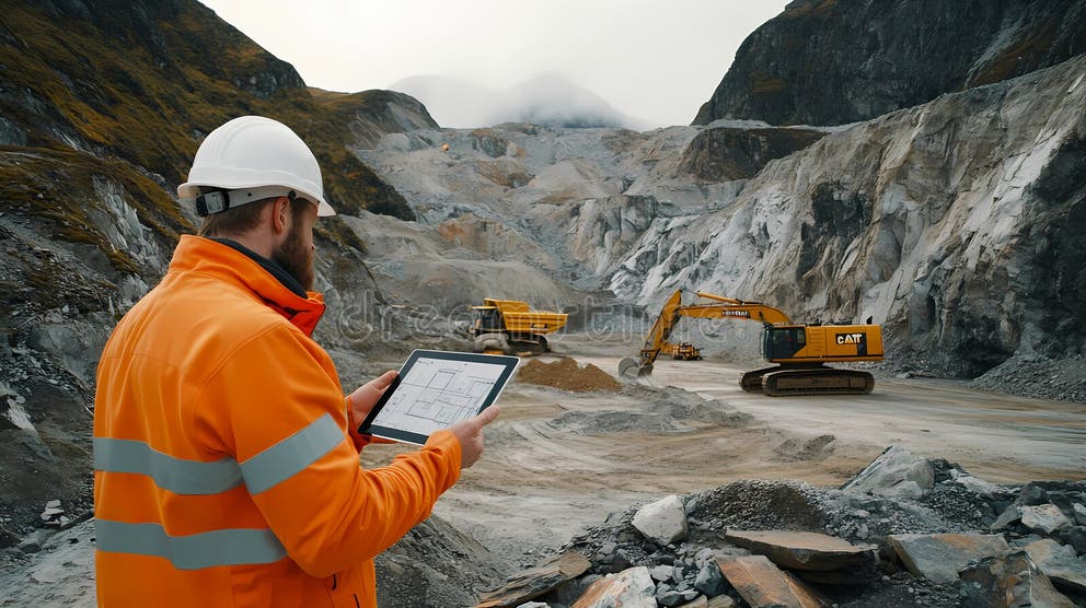 Mining Engineer Using Tablet Supervising Extraction Work in Open Pit ...
