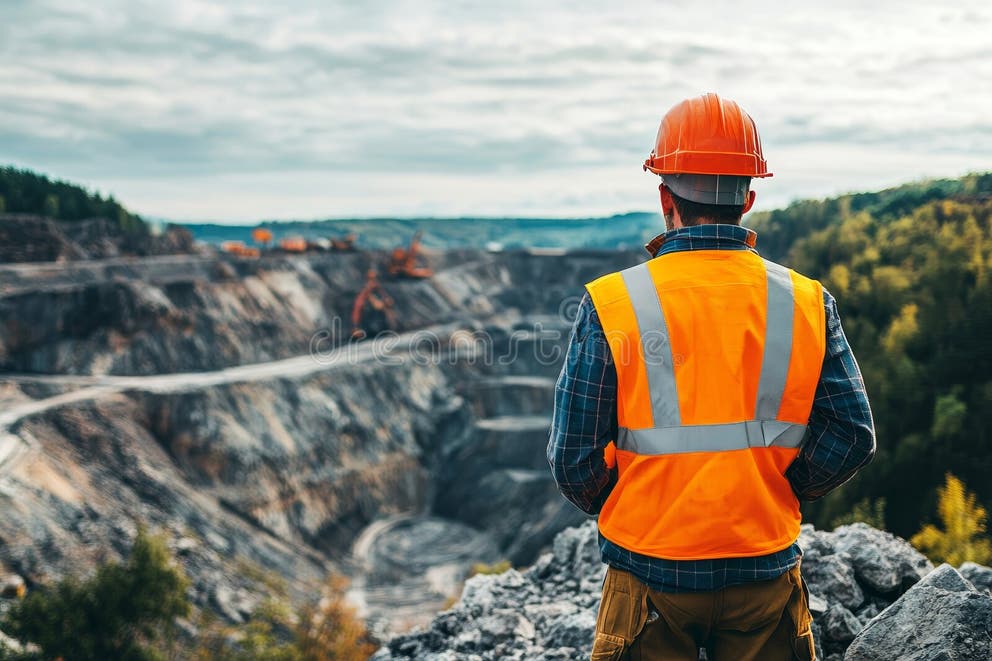 Mining Engineers Oversee Open Pit Quarry Operations from Scenic ...