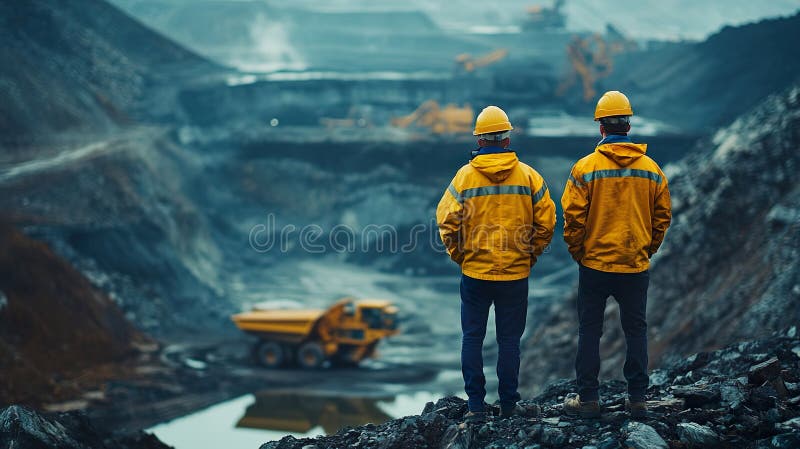 Mining Engineers Overseeing Operations at an Open-pit Mine Stock Photo ...