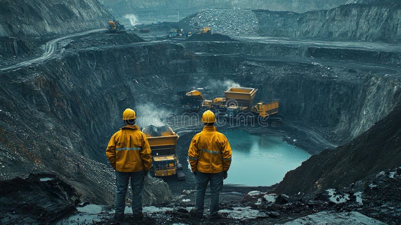 Mining Engineers Overseeing Operations at an Open-pit Mine Stock Image ...