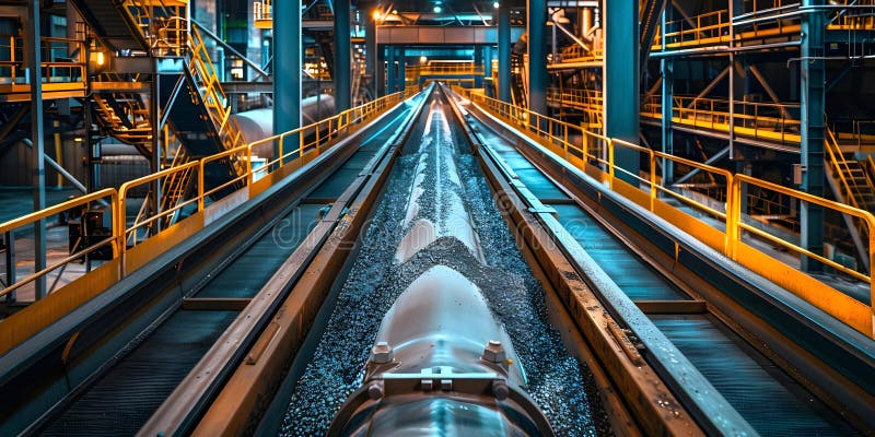 Mining Facility Moving Ore Along Automated Conveyor System for ...