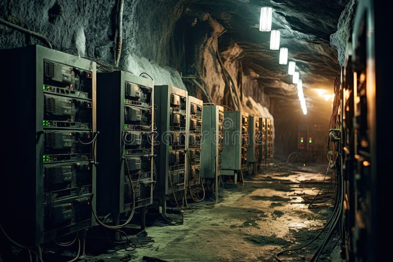 Mining Farm for Bitcoin with Mining Rigs Stock Illustration ...