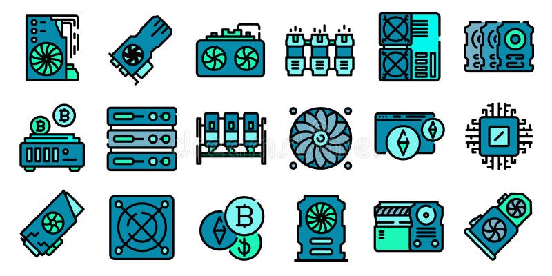 Mining Farm Icons Vector Flat Stock Vector - Illustration of farm, card ...