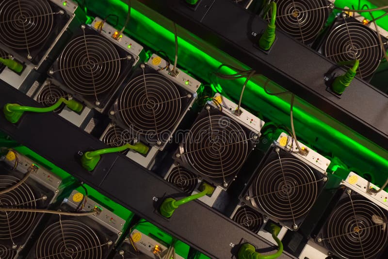 A Mining Farm, Video Cards and Asiki Mining Stock Image - Image of ...