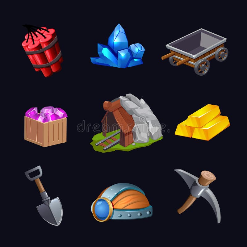 Mining Game Design Icon Set Stock Vector - Illustration of nature ...
